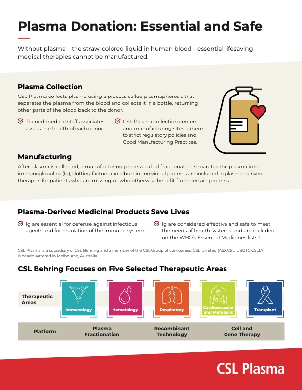 Fact Sheet Plasma Donation Safety CSL Plasma
